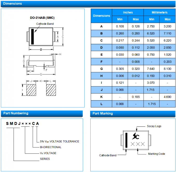 SMDJ75A TVS Diodes Protection Circuit Board PCB Device Passive Components