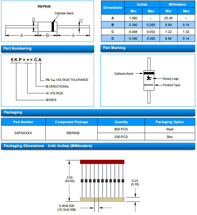 SOCAY 5000W 5KP Series TVS Diodes For Circuit Protection Axial Lead Transient Voltage Suppressor